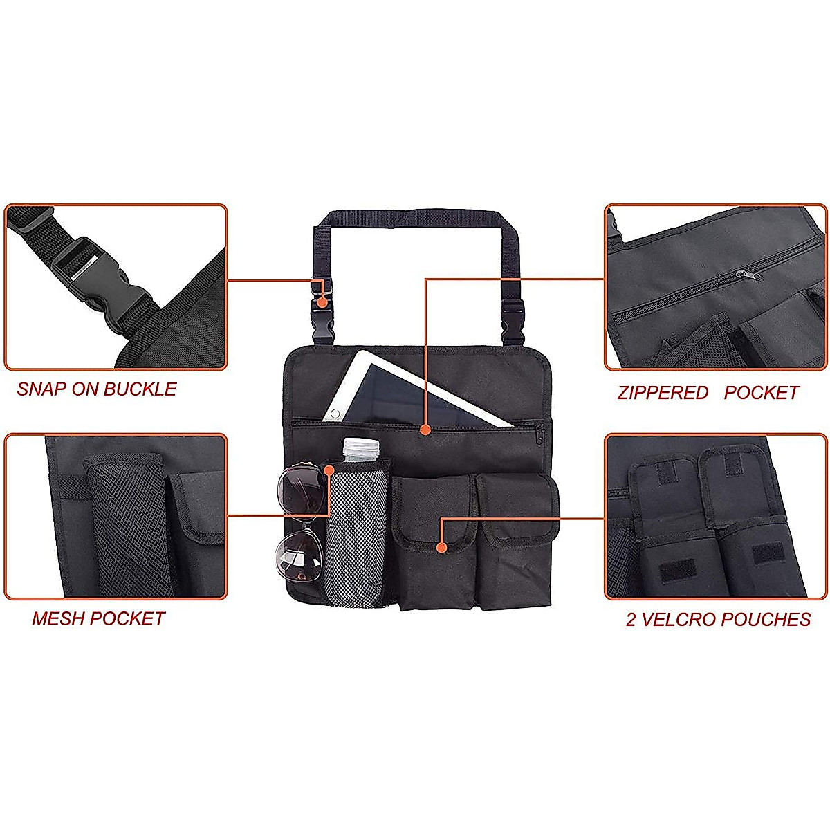 Outdoor Beach Chair Armrest Bag, Fishing Beach Chair Hanging Storage Bag Tote Bag Organizer Hanging Storage Bag Pouch Snack Bag for Camping (Black)