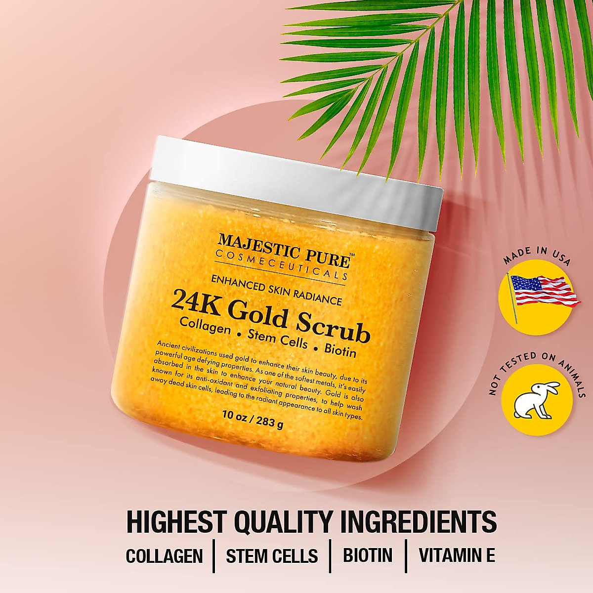MAJESTIC PURE 24k Gold Scrub with Collagen and Biotin | Exfoliating Body Scrub for Skin Care, Stretch Marks, Acne, Cellulite | Body Scrub Exfoliator |10 oz