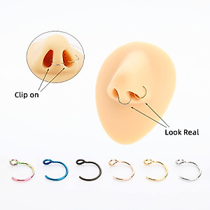 Fake Nose Ring Hoop Clip On, Non Piercing Lip Rings 20G 8mm,Gold Black Rose Gold, Stainless Steel No Pierced for Women Men