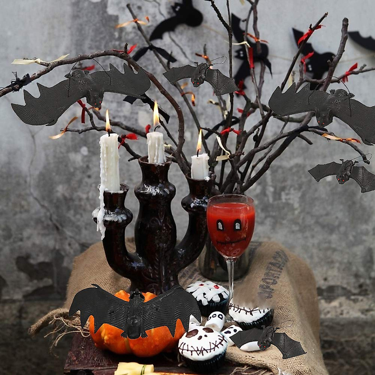 BigOtters 12pcs Halloween Bats,Rubber Hanging Vampire Bats for Halloween Party,April Fool's Day,Haunted House Decoration