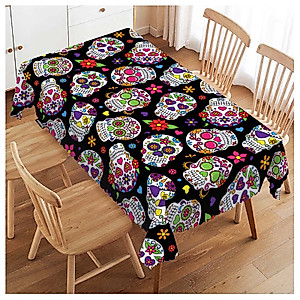 Swono Day of The Dead Table Cover Tablecloth, Colorful Mexican Sugar Skulls 50x72 Inch Table Cloth for Rectangle Tables Buffet Parties Coffee BBQ and Dinning Tablecloth