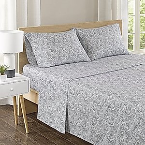 Comfort Spaces 100% Cotton Sheet Set Breathable, Lightweight, Soft with 14" Elastic Pocket Fits up to 16" Mattress, All Season Cozy Bedding, Matching Pillow Case, Queen Paisley Multi 4 Piece