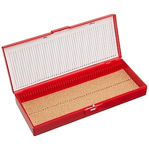 Heathrow Scientific - HEA15996B HD15996B Red Cork Lined 50 Place Microscope Slide Box, 8.3" Length x 3.38" Width x 1.25" Height