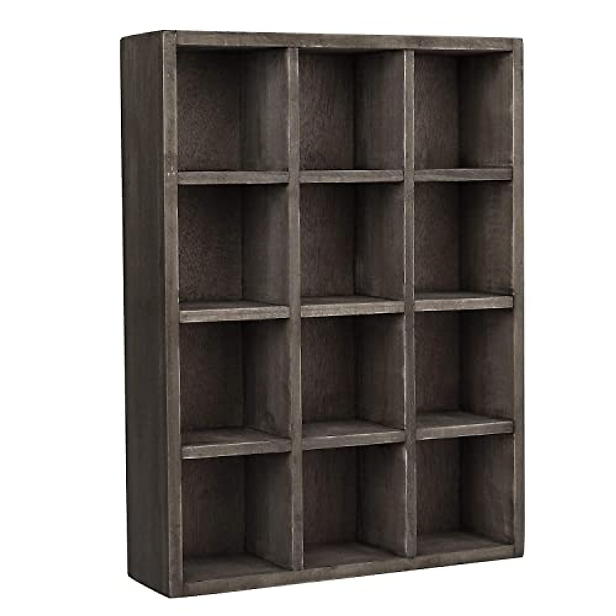 Flexzion Floating Shelf - Brown Wood Wall Mounted Freestanding Shelving Unit Wooden Wall Shelf 12 Compartment Slot Shadow Box, Showcase Display Organizer Shelf Vertical/Horizontal