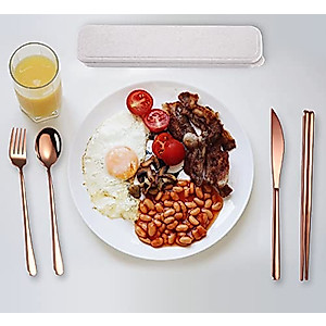 AARAINBOW 6 Pieces 18/8 Stainless Steel Flatware Set Portable Reusable Cutlery Set Travel Utensils Set Including Chopsticks Knife Fork Spoon Straws Cleaning Brush Dishwasher Safe (Rose Gold)