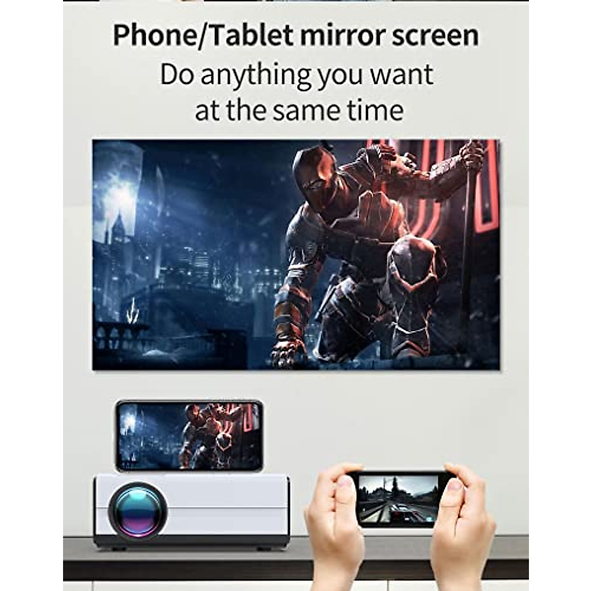 【2022 New】 Ultra HD 4K Projector Android 9.0 LED WiFi Wireless Mirroring for Phone 1080p LCD Support 4K 3D Video Movie Intelligent Projector Portable Home Theater