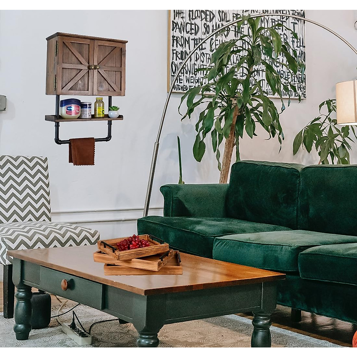 Juleduo 23.1x16.9'' Bathroom Wall Cabinet with Adjustable Wall Shelf & Towel Bar Double Doors Medicine Cabinet Wall Mounted with Hanging Bar, Rustic Wood Storage Kitchen (Black)