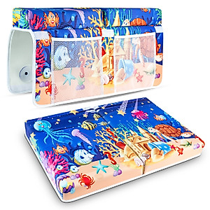 MY LITTLE WATERBUG Baby Bath Kneeler and Elbow Rest Pad | Set Includes Cushioned Kneeling Pad, 2 Inches Thick & 22 Inches Long, Plus Stay-Put Elbow Pad with 8 Suction Cups | Cute Undersea Print