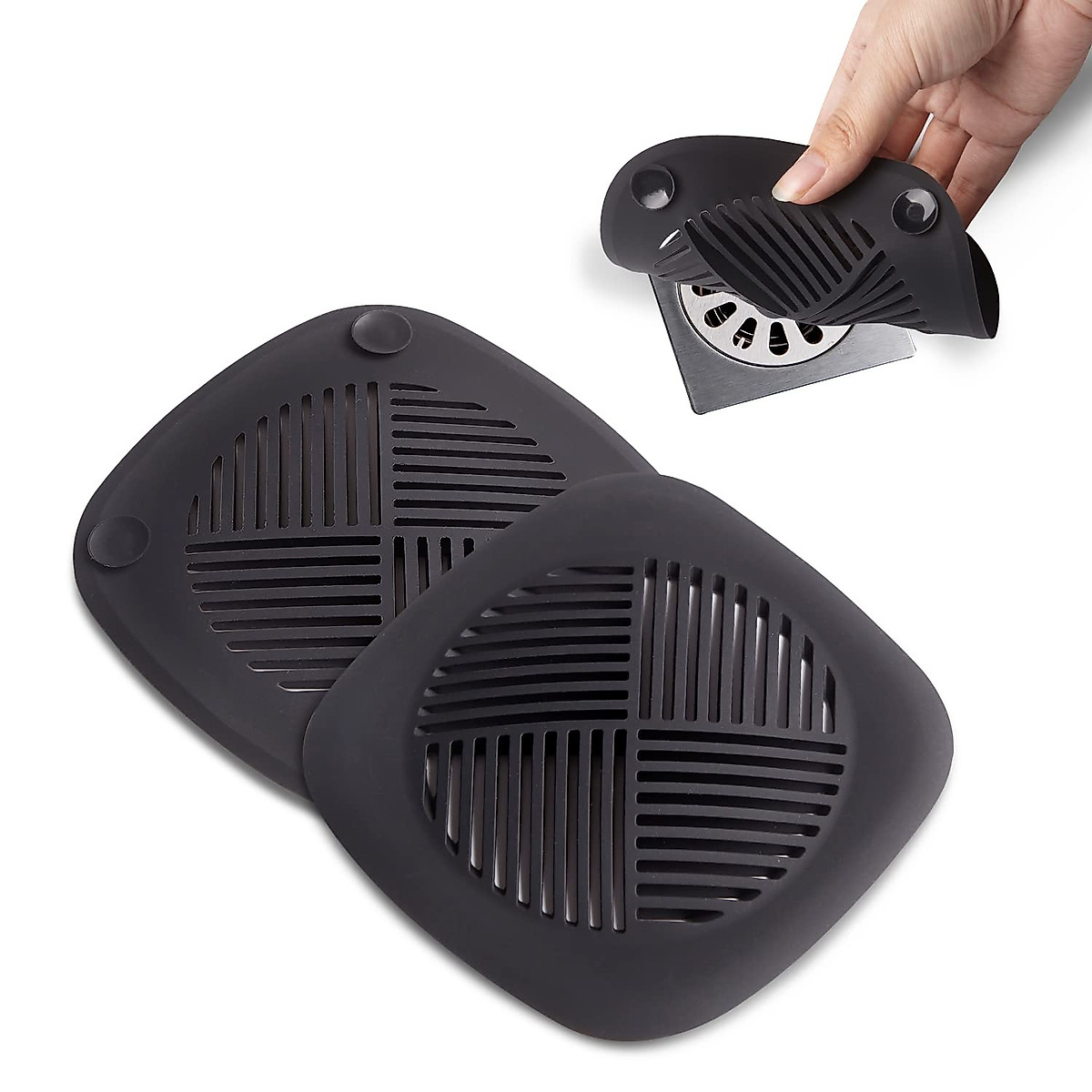 Hair Catcher Shower Drain Cover Durable Silicone 5.5 Inches Drain Plug Drain Protector Hair Stopper for Kitchen Bathtub Bathroom Accessories and Laundry Grey and White 2 Pack