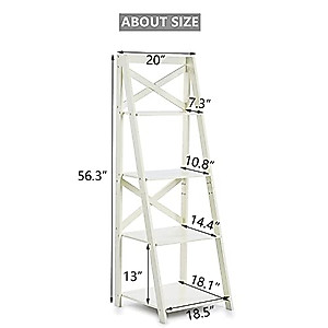 ZENODDLY Ladder Shelf White Ladder Bookshelf, 56.3in Tall Standing Ladder Shelves for Living Room Bathroom Furniture Bedroom Display Shelf, Wooden Leaning Bookshelf Ladder Bookcase Plant Shelf Indoor