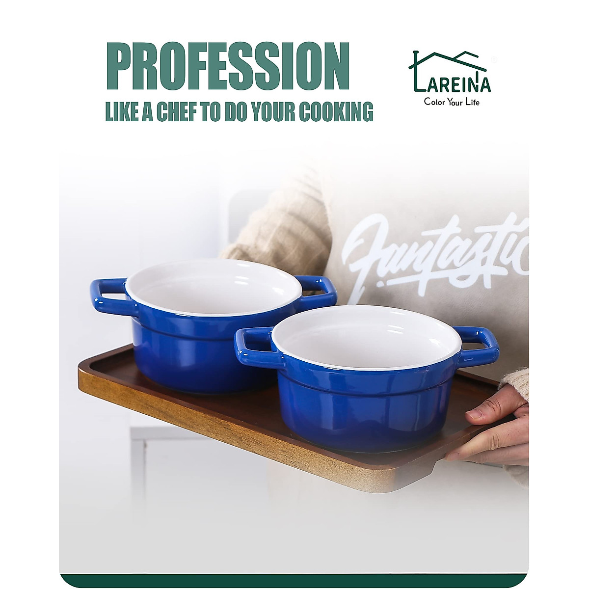 Lareina Gradient Blue 25oz Ceramic Modern Soup Bowls Set of 4 with Handles