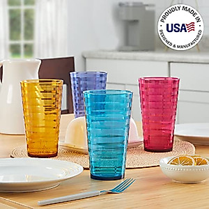 US Acrylic Splash 18 ounce Plastic Stackable Water Tumblers in 4 Assorted Colors | Value Set of 16 Drinking Cups | Reusable, BPA-free, Made in the USA, Top-rack Dishwasher Safe