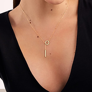 GELIN 14k Solid Gold Bar Y-Necklace for Women