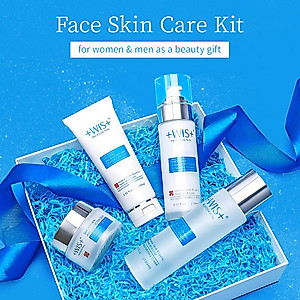 WIS Moisturizing 4-Piece Skin Care Set with Facial Cleanser, Toner, Lotion, Cream for Daily Cleansing Refreshing Skin Beauty Gift for Ladies Anti Aging Skin Care Kit for Women & Men Shipping from USA