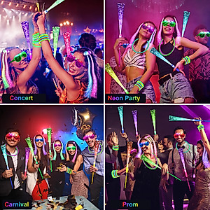 OLUPP 148 PCS Glow in the Dark Party Supplies, 16 PCS Glow Fiber Optic Wands, 14 PCS LED Glasses, 100 PCS Glow Sticks and 18 PCS LED Hair Clips Fiber Optic for Glow Party, Wedding, Concert, Birthday