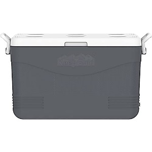 Duramax Picnic Icebox 60L High Performance Cool Box with PU Insulation, Side Handles with Secure lid Locking & Cup Holders on lid, Icebox, Cooler Box, Cool Grey