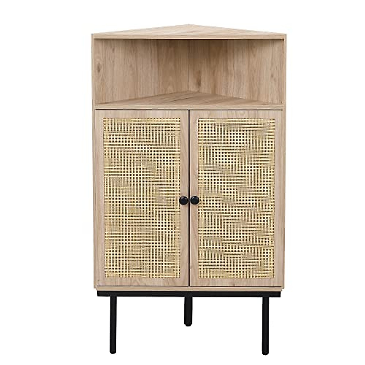 Stylish Corner Cabinet with Natural Rattan Doors