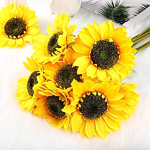 9 Pieces Artificial Silk Sunflowers with Long Stem Artificial Silk Sunflower Bouquet Long Stem Fake Sunflowers Bouquet Fake Sunflowers Decorations for Home Wedding Birthday Garden Decoration