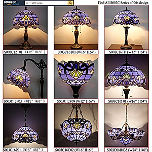 WERFACTORY Tiffany Floor Lamp Blue Purple Baroque Stained Glass Light 12X12X66 Inch Pole Torchiere Standing Corner Torch Uplight Decor Bedroom Living Room Home Office S003C Series