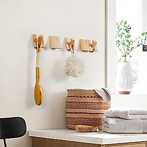 WOODOPOLY Wood Wall Hooks, 4 Pack Coat Hooks Wall Mounted Hooks Hat Hooks for Wall Mounted Sticks Multi Rack Solid Handmade Natural Wood Artwork with 4 Flip-Down Unique Modern Hangers 4 Pack