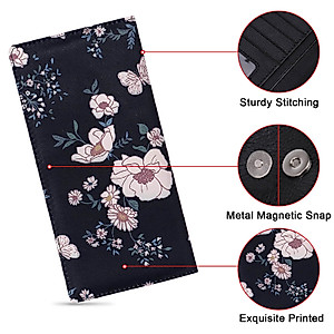 HUA ANGEL Ultra Slim Thin Women Wallet, RFID Blocking Credit Card Holder Bifold Long Purse Magnetic Buckle Ladies Billfold