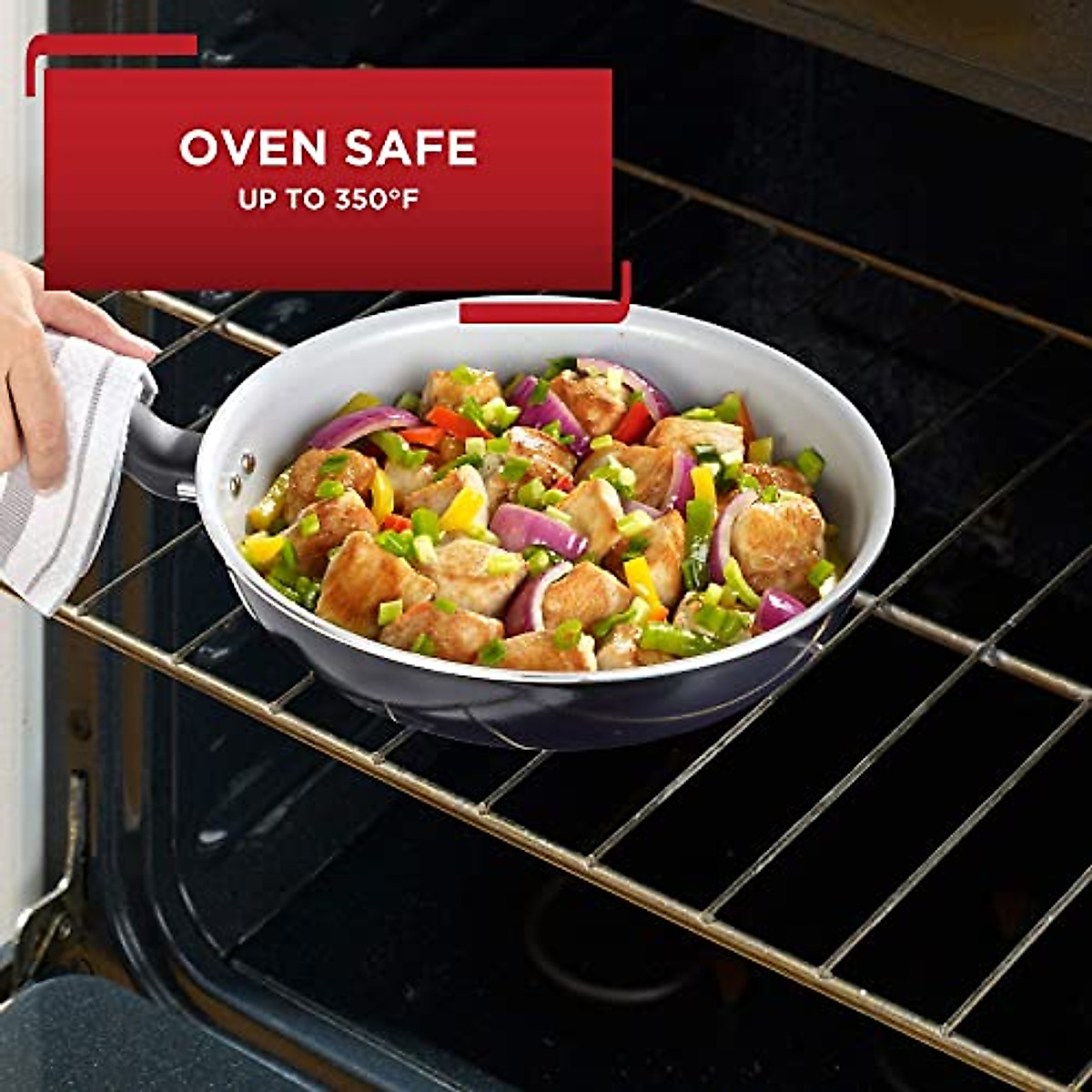 T-fal Initiatives Ceramic Non Stick Cookware Set 14 Piece, Oven Broiler Safe 350F, Kitchen Cooking Set W/ Fry Pans, Saucepans, Dutch Oven, Utensils, Healthy Cooking, Pots and Pans, Home, Black