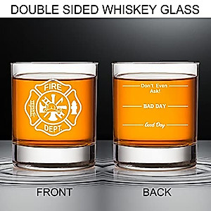 AGMdesign, Double sided Good Day Bad Day Don't Even Ask Fire Department Firefighter Whiskey Glasses, Whiskey Lovers Gifts for Him, Fire Department, Firefighters