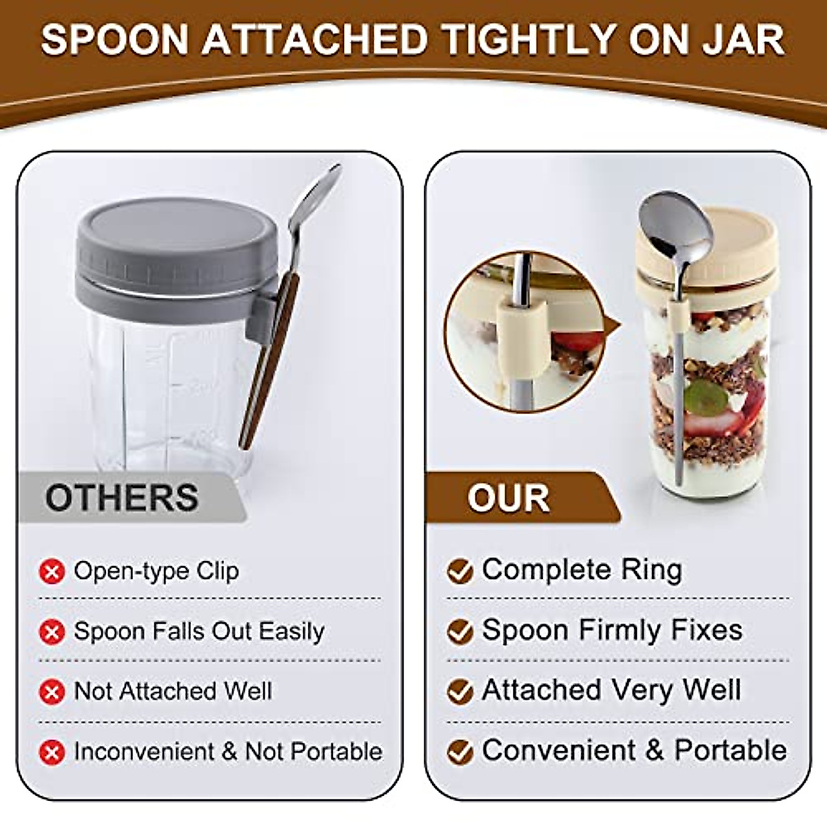 LANDNEOO 4 Pack Overnight Oats Containers with Lids and Spoons, 24 oz Glass Mason Jars for Overnight Oats, Large Capacity Airtight Jars for Milk, Cereal, Fruit