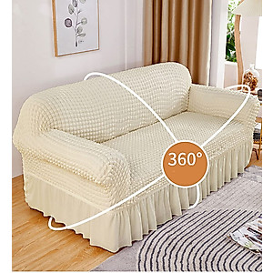 IMYOGI High Stretch Sofa Covers Couch Cover with Skirt Stretch Sofa Slipcover Durable Washable Stretchable Sofa Cover Furniture Protector Universal Sofa Cover -Blue-4 Seater(235-300cm)