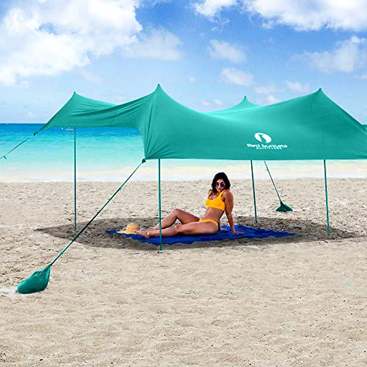 Red Suricata Family Beach Tent & Beach Canopy, UPF50 Sun Beach Shade, Sunshade with 4 Aluminum Poles, 4 Pole Anchors & Sand Shovel, Large & Portable Sun Shelter Tarp (Large, Turquoise)