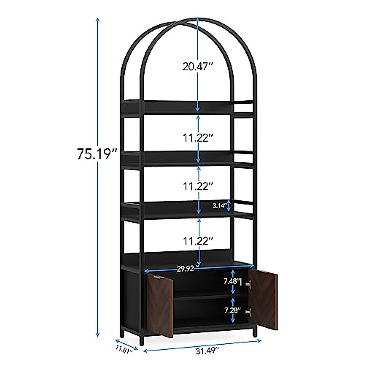 LITTLE TREE 75.9 Inch Arched Bookshelf Etagere Bookcase with Cabinet Door for Living Room