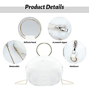 SUKUTU Girls Faux Fur Round Top Handle Bag Ring Handle Clutch Soft Furry Purse for Autumn and Winter