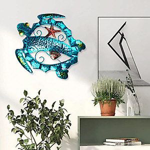 Large Metal Ocean Turtle, 15.7 Inch Metal Sea Turtle Wall Decor Outdoor Metal Sea Turtle Sculpture for Garden Home Living Room Bedroom Aquarium Ocean Themed Wall Decoration