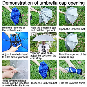 NEW-Vi Fishing Umbrella Hat Folding Sun Rain Cap Adjustable Multifunction Outdoor Headwear (Silver/Blue(Single layer))