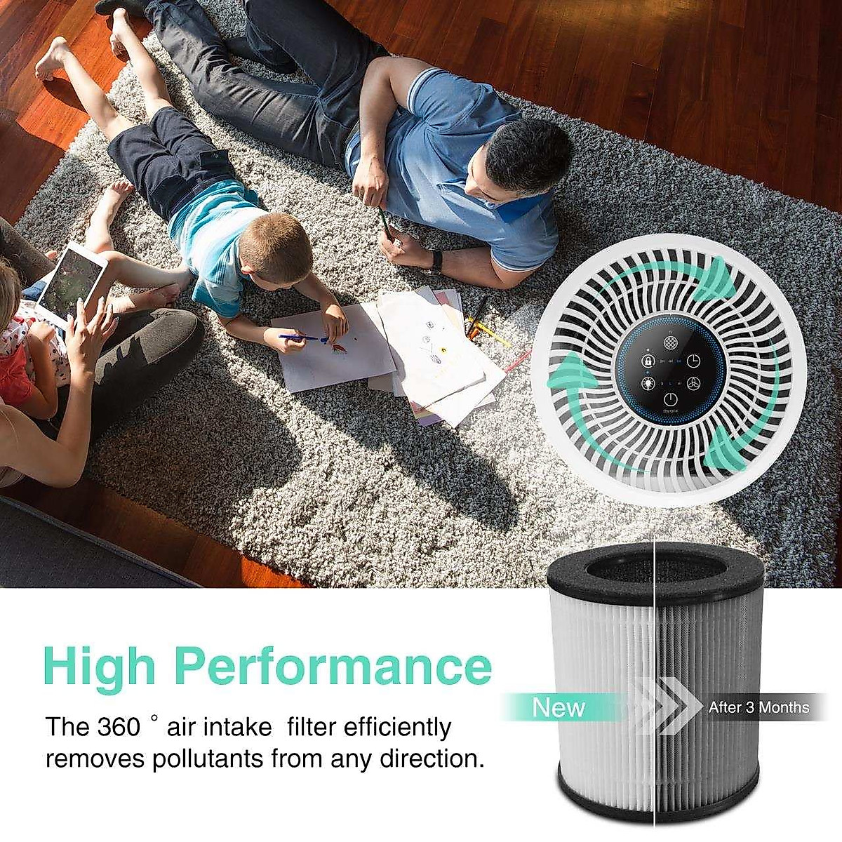 Air Purifiers for Home Large Room 1345 Ft², Tailulu H13 True HEPA Air Cleaner with Replacement Filter Purify Smoke Dust Pollen for Bedroom Living Room, Only for D09 Air Purfiier