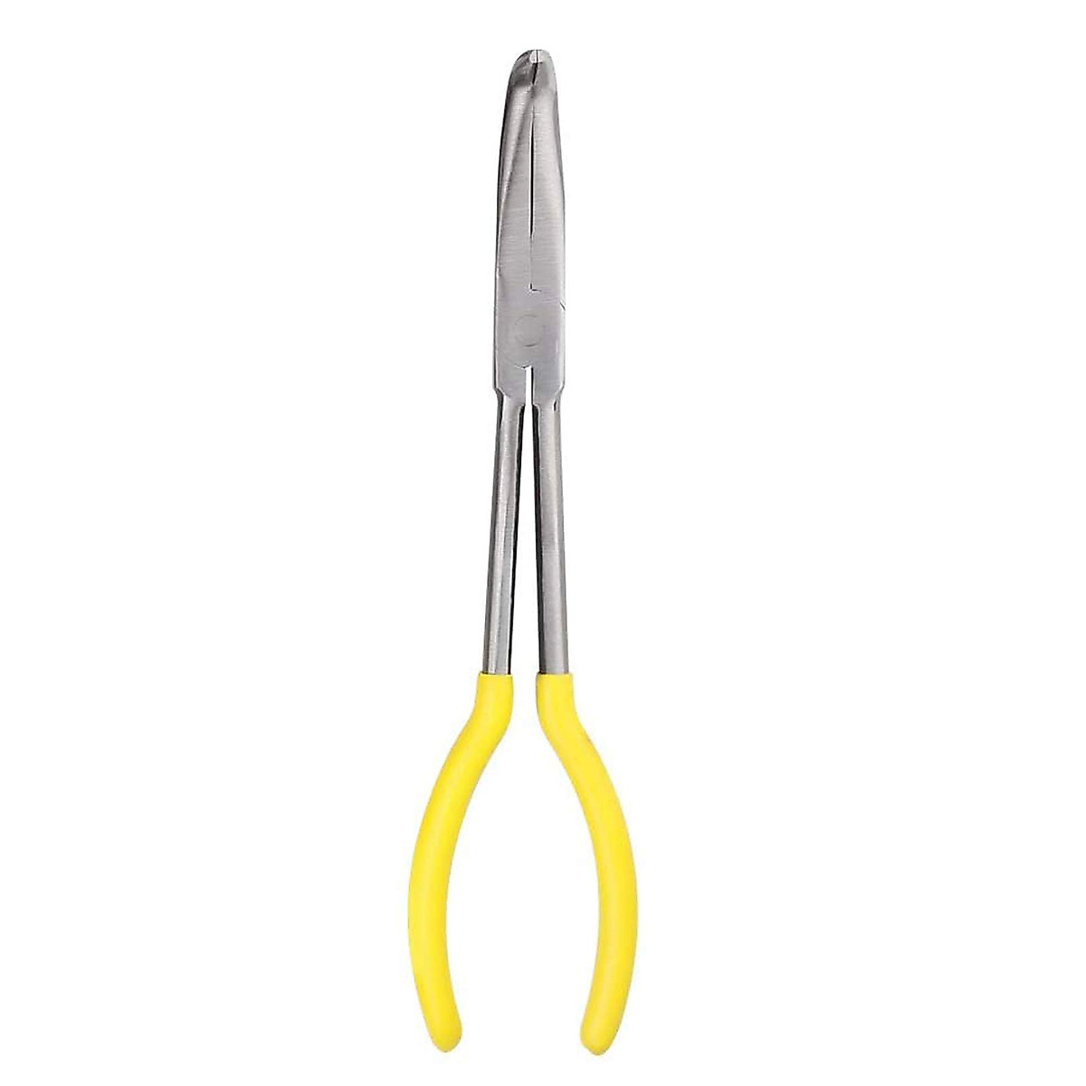 BQKKWIN 11 Inch Long Reach Long Nose Pliers Designed for Mechanics, Technicians, and Contractors Work with Delicate or Difficult-to-Reach Pieces Milled-Jaws Steel “90° Degree Bent Nose Plier