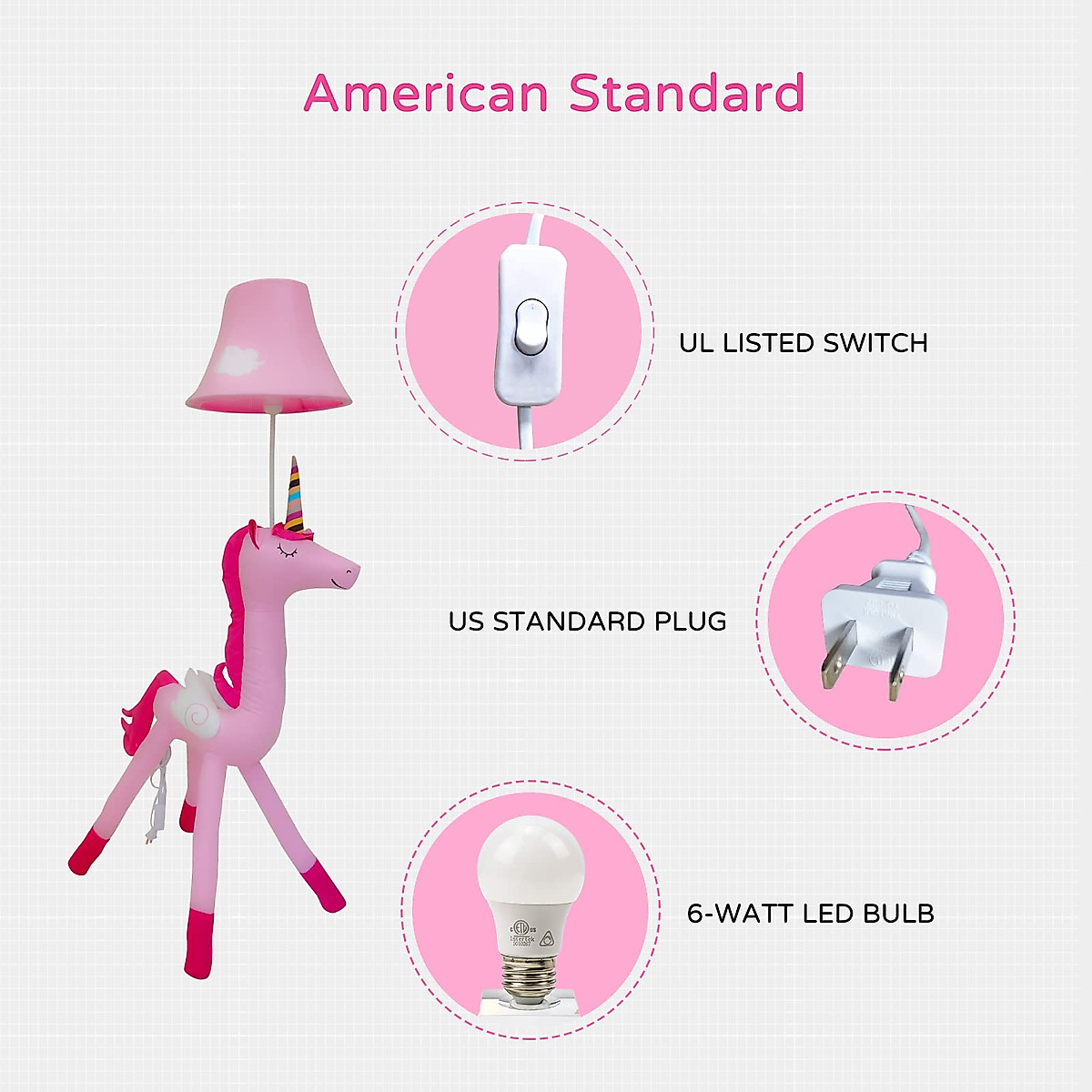 Floor Lamp by Cozylight, Pink Unicorn Design 51inch Tall Standing Lamp for Girl’s Bedroom, Hand-Stitched Toy Lamp Decorate Living Room, with an E26 LED Bulb