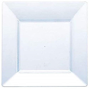 Kaya Square Clear Plastic Dinner Plates (9.5") - Pack of 10 - Elegant & Sturdy Dinnerware for Weddings, Birthdays & Home Use