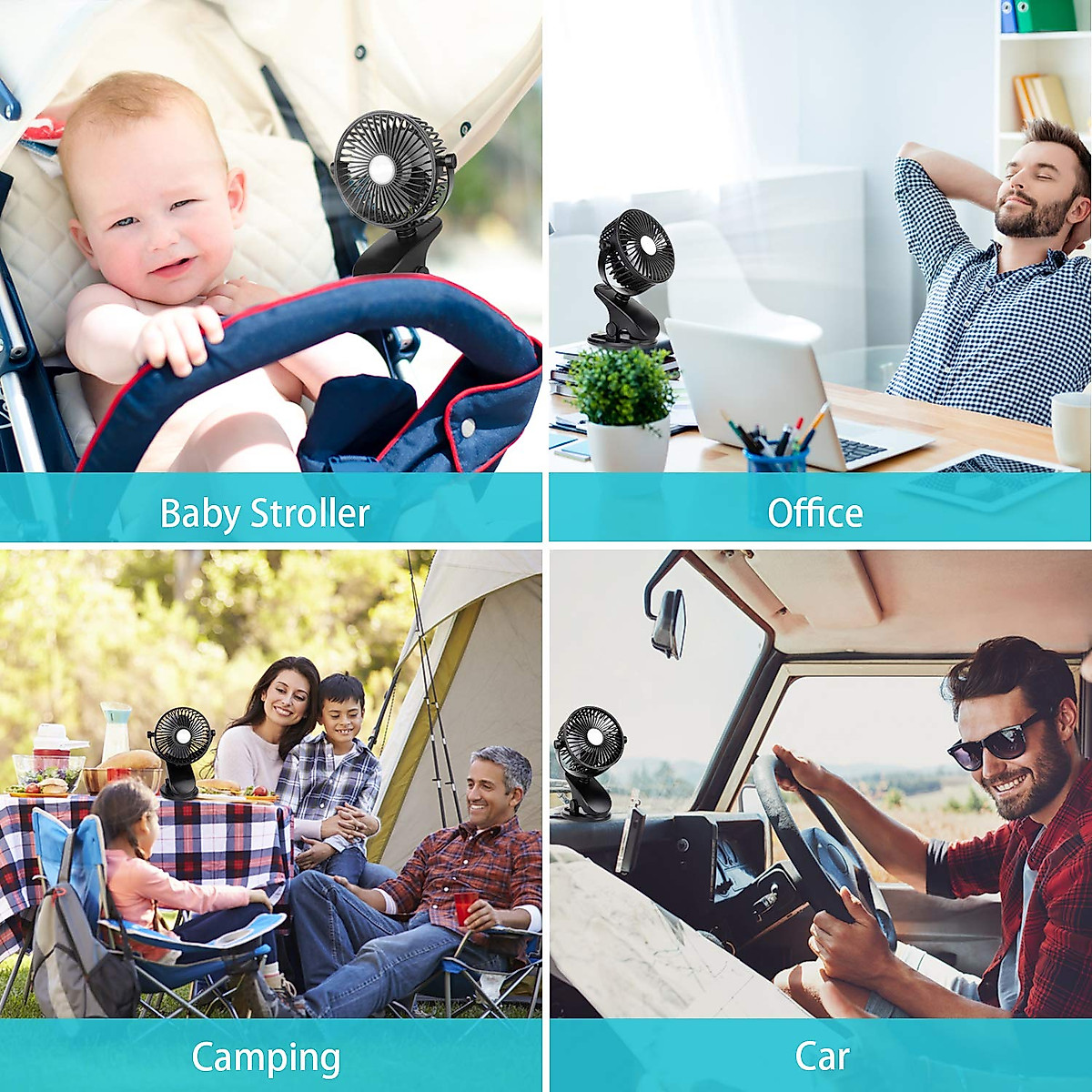 BRIGENIUS Battery Operated Clip on Stroller Fan, Portable Mini Desk Fan Rechargeable, USB Powered Clip Fan for Baby Stroller Office Outdoor Travel, Black