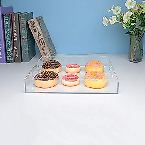 NIUBEE Acrylic Serving Tray 11x14 Inches -Spill Proof- Clear Decorative Tray Organiser for Ottoman Coffee Table Countertop with Handles