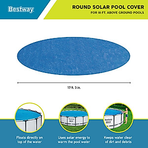 Bestway Flowclear 18 Foot Round Solar Heat Secure Pool Cover for Above Ground Swimming Pools with Storage Bag, Blue (Cover Only)