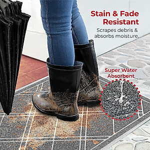 SlipToGrip Universal Door Mat, Plaid Design - Grey, 42 x 35 - Anti Slip, Durable & Washable, Outdoor & Indoor Floor Welcome Mat Door Mat Entry -Rug for Garage, Patio, Front Door, Dust Absorbent