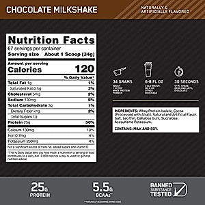 Optimum Nutrition Whey Protein Isolate, Chocolate Shake Flavor, 5.02 Pound, (1066459)