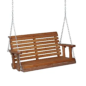 VINGLI 4 FT Outdoor Porch Swing, Upgraded XL Size Seat Depth & Back Height Wooden Patio Swing, Heavy Duty 880 LBS Front Hanging Swing for Yard, Tree, Balcony (Brown)
