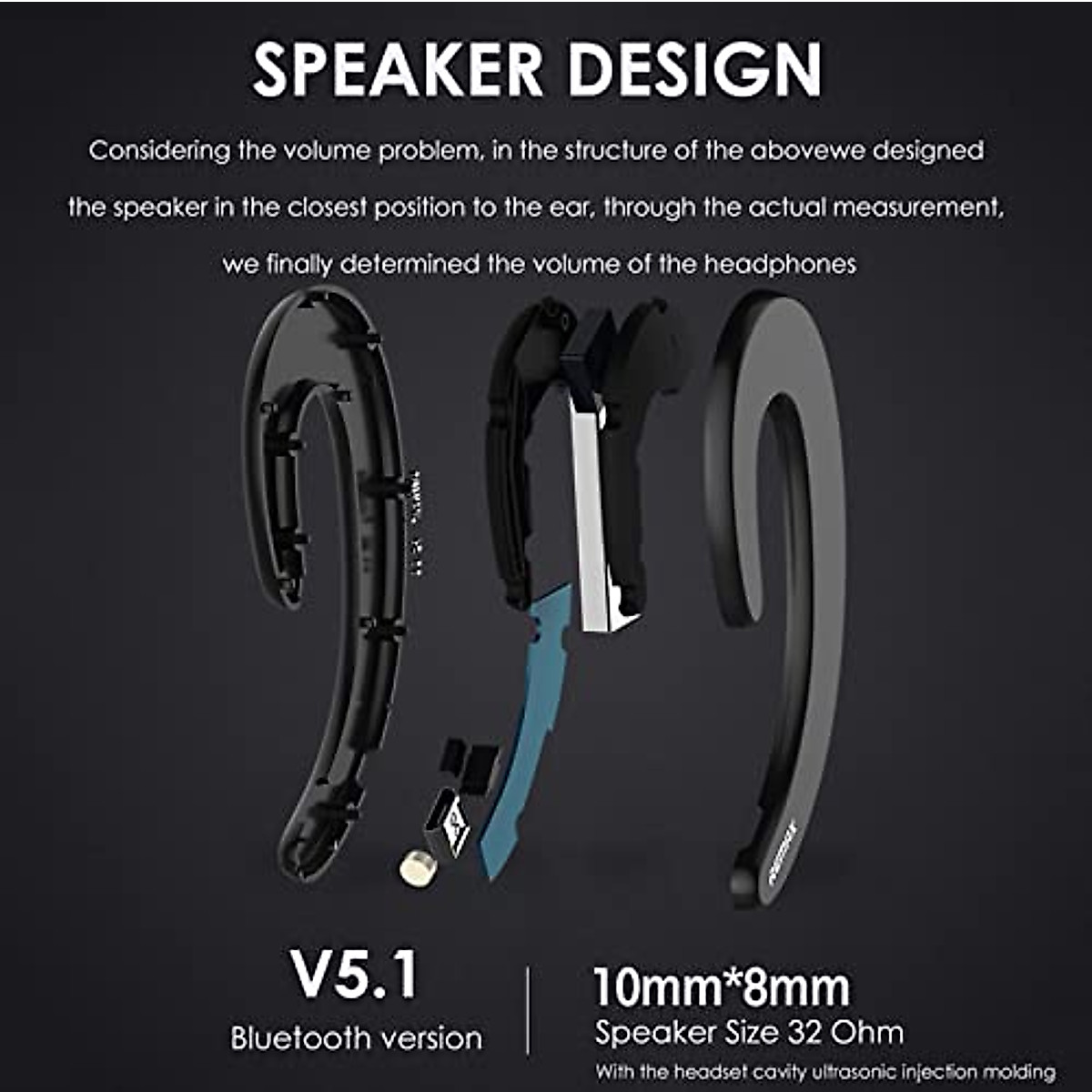 Open Air Ear Bone Conduction Headphones Wireless Single Earbud with Earhooks Bone Conducting Earphones Gym Sport Running Workout Ear Bud Comfortable Bluetooth Earpiece for Small Ear Canals Black