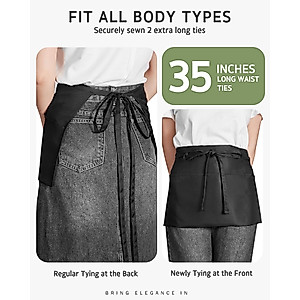 Syntus 12 Pack Server Aprons with 3 Pockets, Water Resistant Waitress Waist Apron for Women Men, Server Apron with Large Pockets for Waitress Book, Phone & Cutleries, 11.5-inch Black