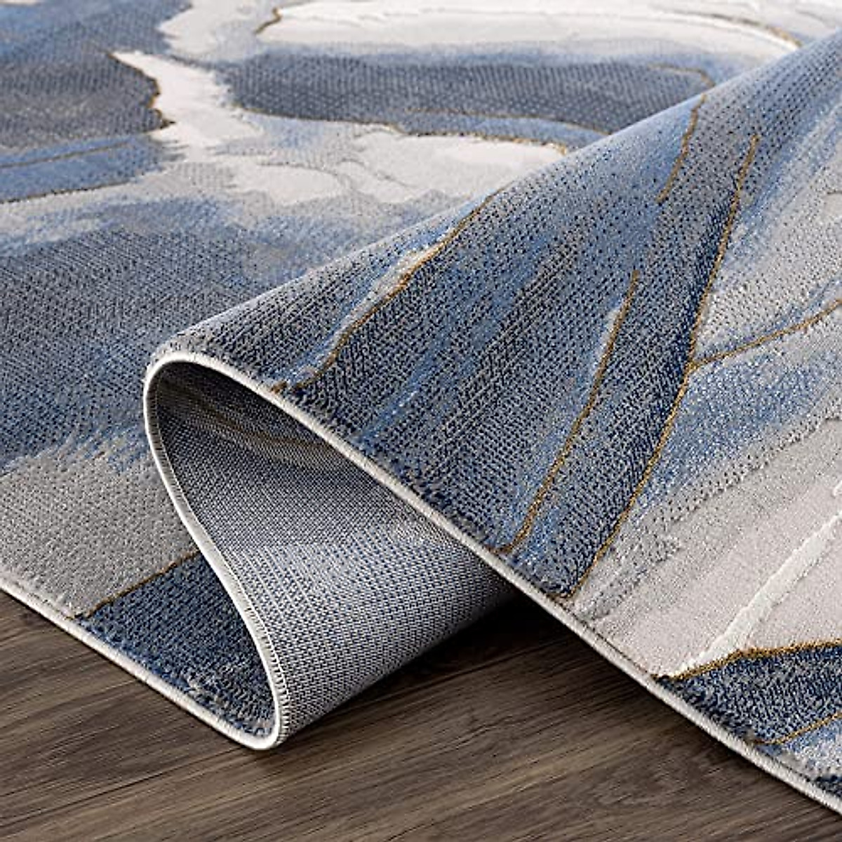 Abani Sand Wave Print Modern Blue & Grey Dining Room Rug - Non-Shedding 4’ x 6 Rugs Multicolor Swirl Pattern Area Rug