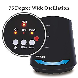 Optimus F-7345BK 12" Desktop Ultra Slim Oscillating Tower Fan, LED - Black 12" Desktop Oscillating Tower Fan, Black