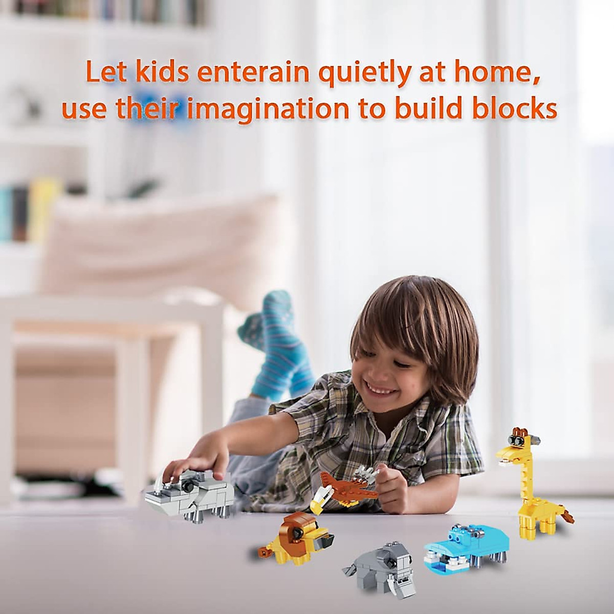 WODMAZ 24 Packs Safari Animal Building Blocks with Valentines Day Cards for Kids, Safari Animal Toys Set for Valentines Classroom Exchange Cards and Valentines Party Favor