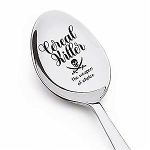 Funny Gift | Cereal Killer The Weapon Of Choice Engraved Spoon Gift For Birthday | Anniversary | Christmas Stocking Stuffer | Stainless Steel 7 inches Engraved Teaspoon | Gifts under $20